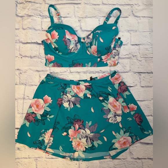 torrid | Swim | Torrid Teal Floral Swim Set Balconette Topskirted ...